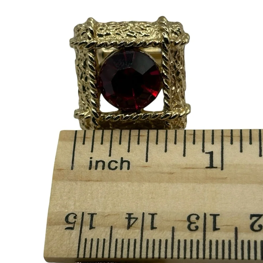Accessories | Red Rhinestone Cufflinks Gold Tone Mesh Wrap Around Open ...